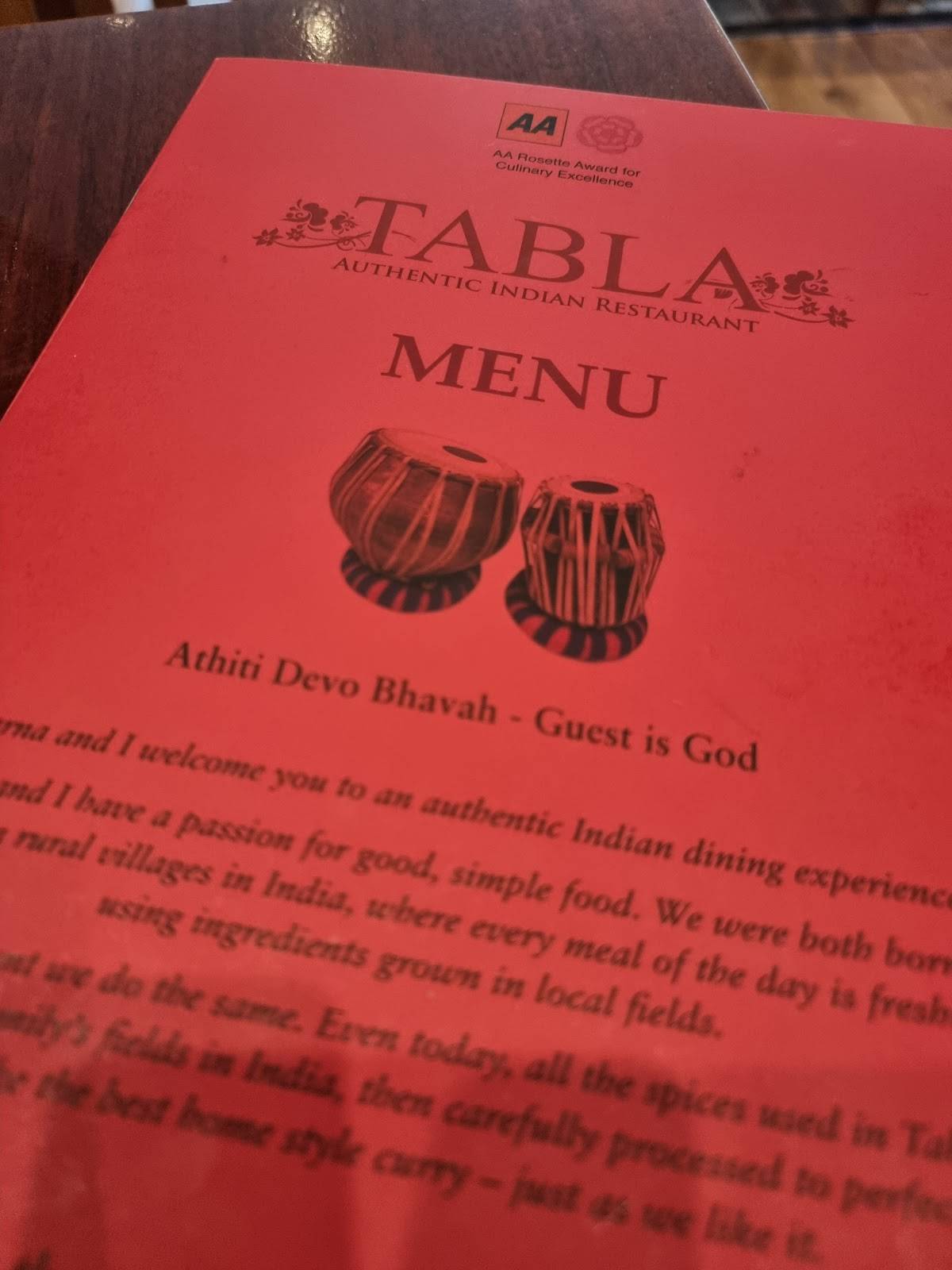 Menu at Tabla Indian Restaurant, Perth