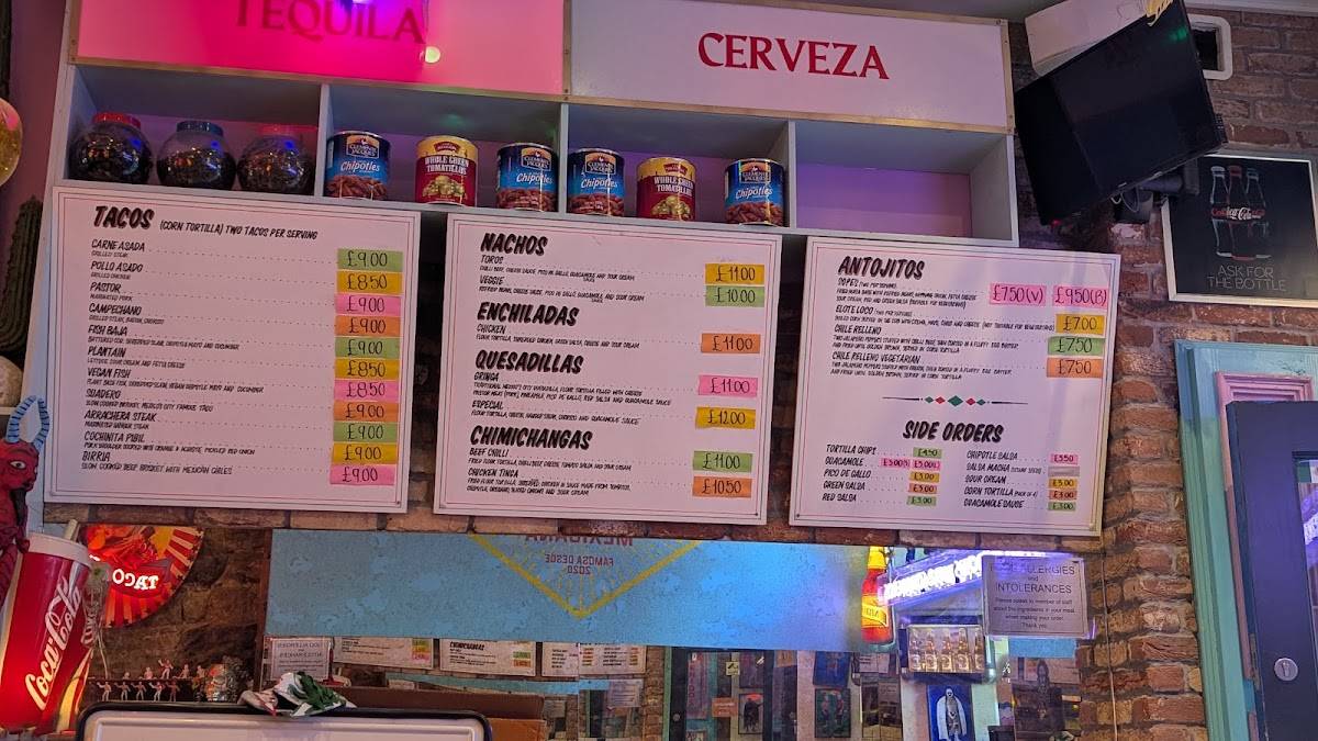 Menu at Taco Libre restaurant, Edinburgh
