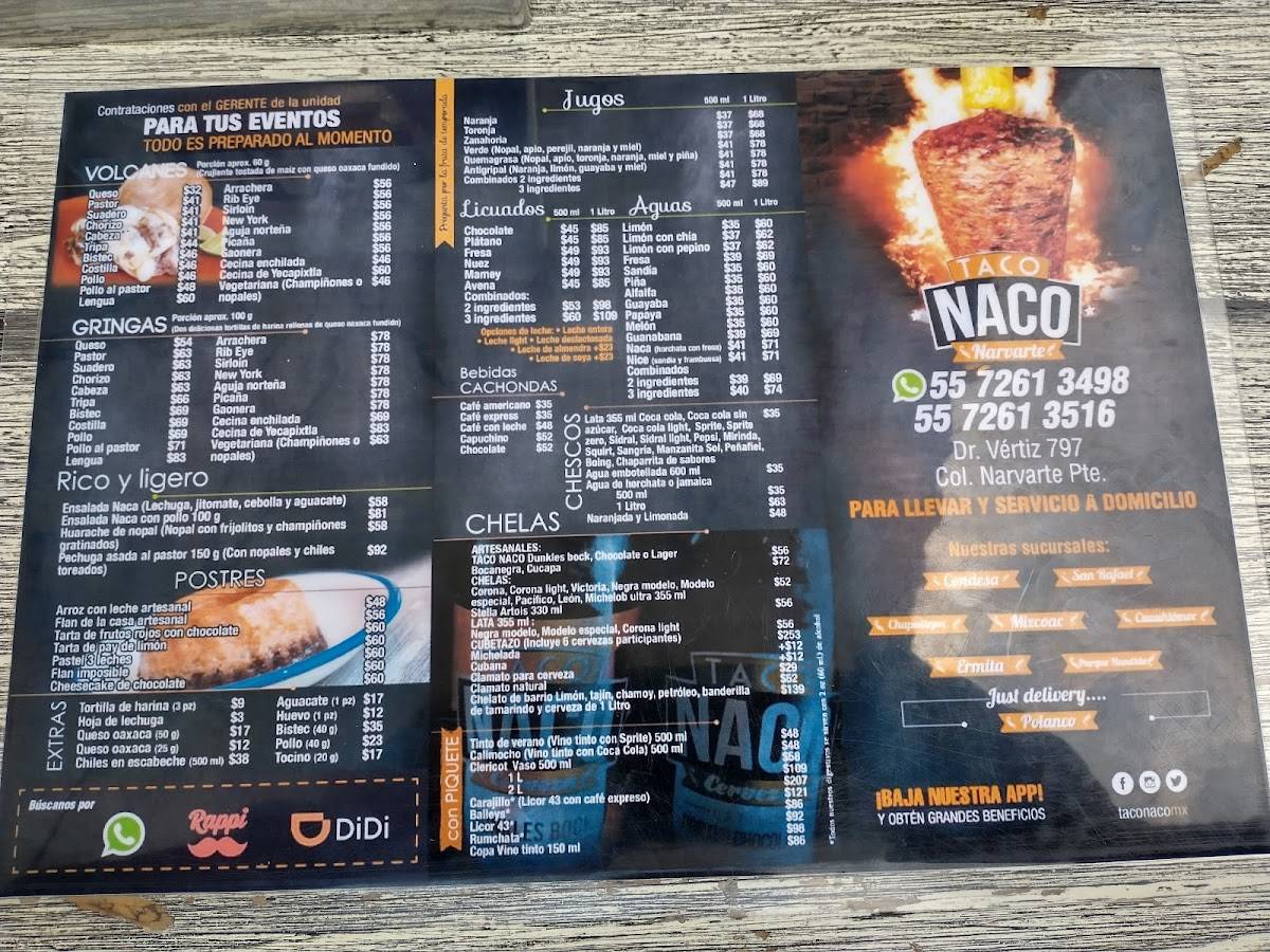 Carta del restaurante Taco Naco Narvarte, Ciudad López Mateos, C. Dr ...