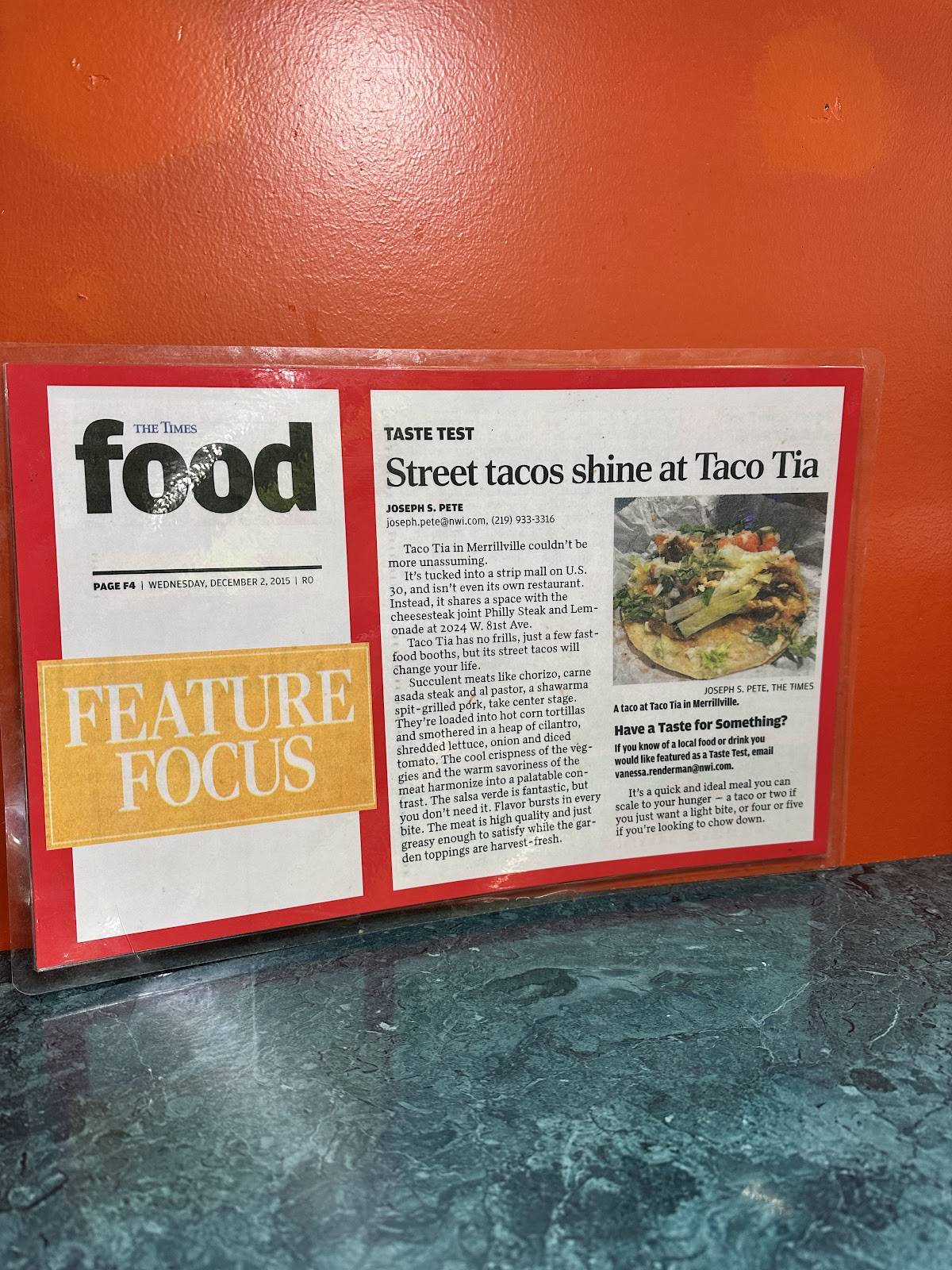 Menu at Taco Tia restaurant, Merrillville