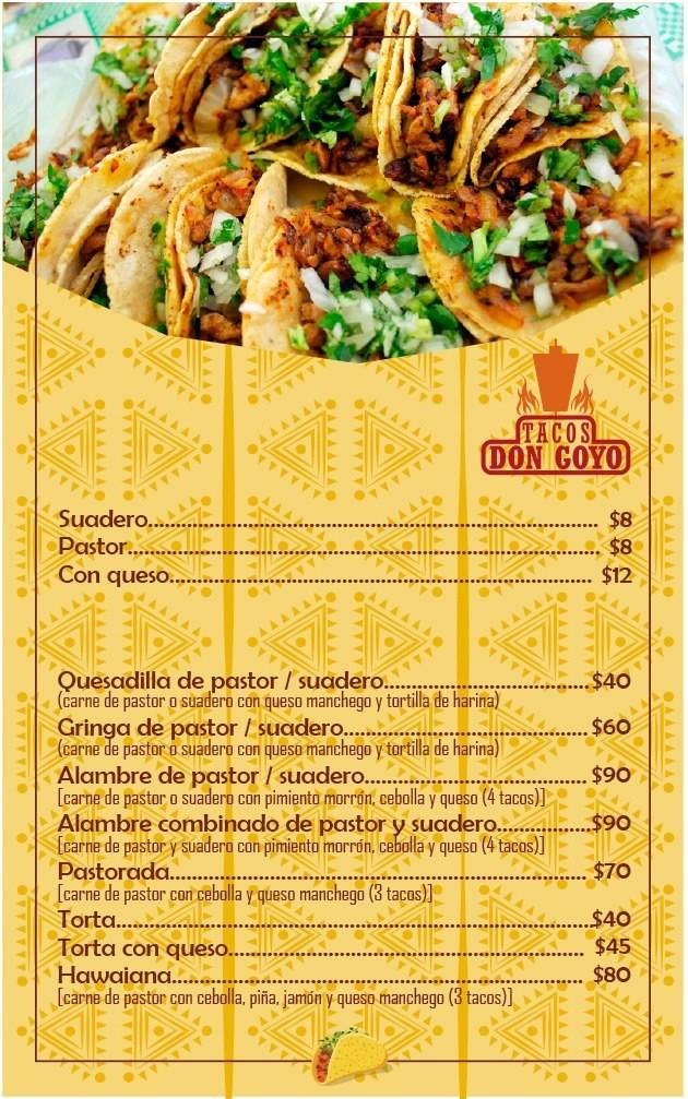 Carta del restaurante Tacos Don Goyo, Ciudad del México