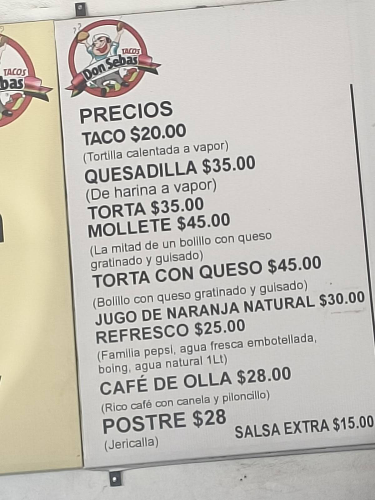Carta del restaurante Tacos "Don Sebas", Leon, C. Olimpo 506