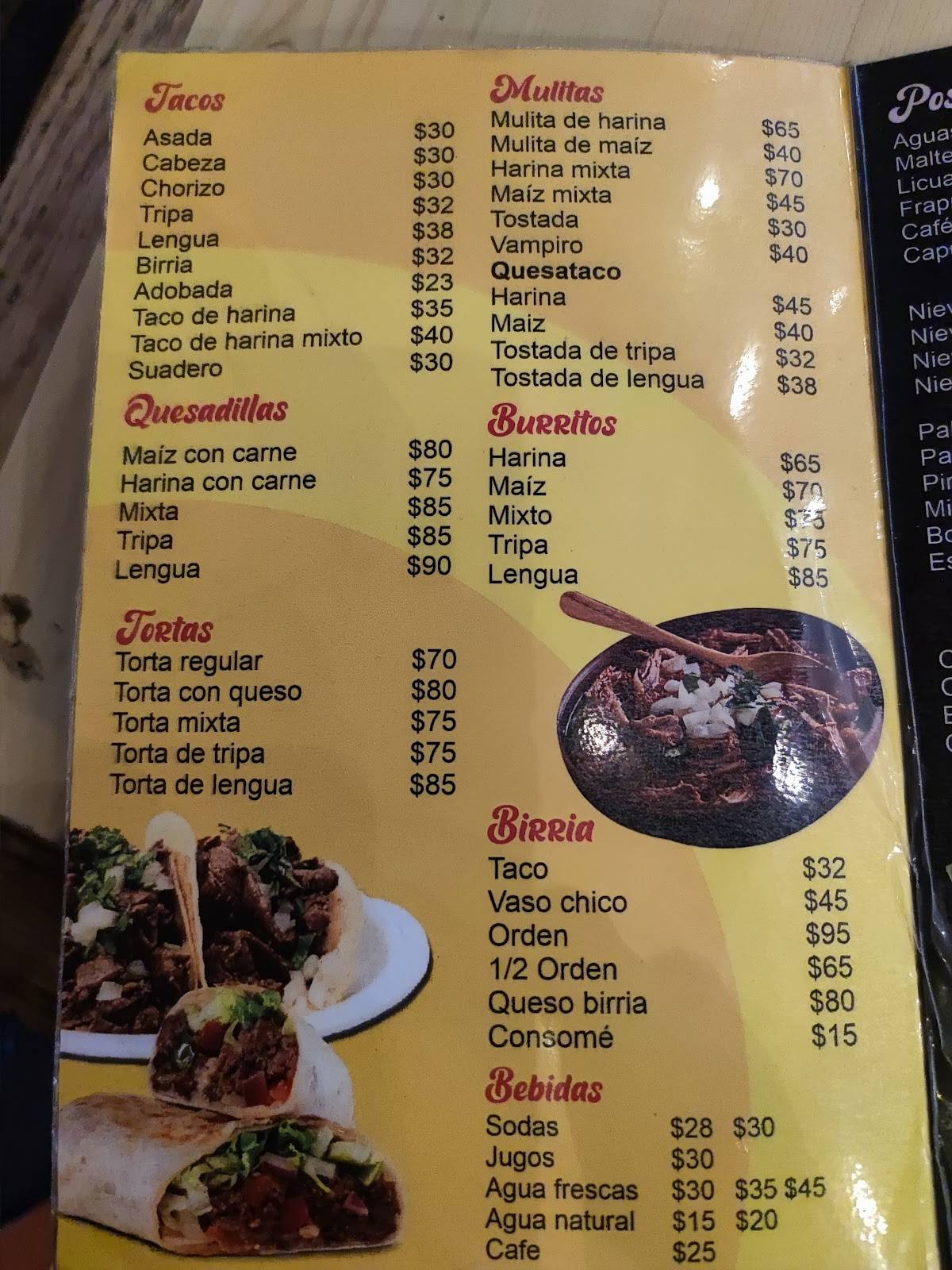 Menu at Tacos El Flaco restaurant, Tijuana, Blvd. Gustavo Díaz Ordaz