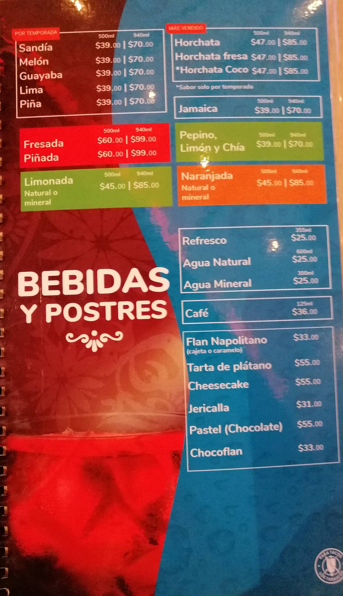 Carta del restaurante Tacos Los Tarascos Chapultepec, Guadalajara
