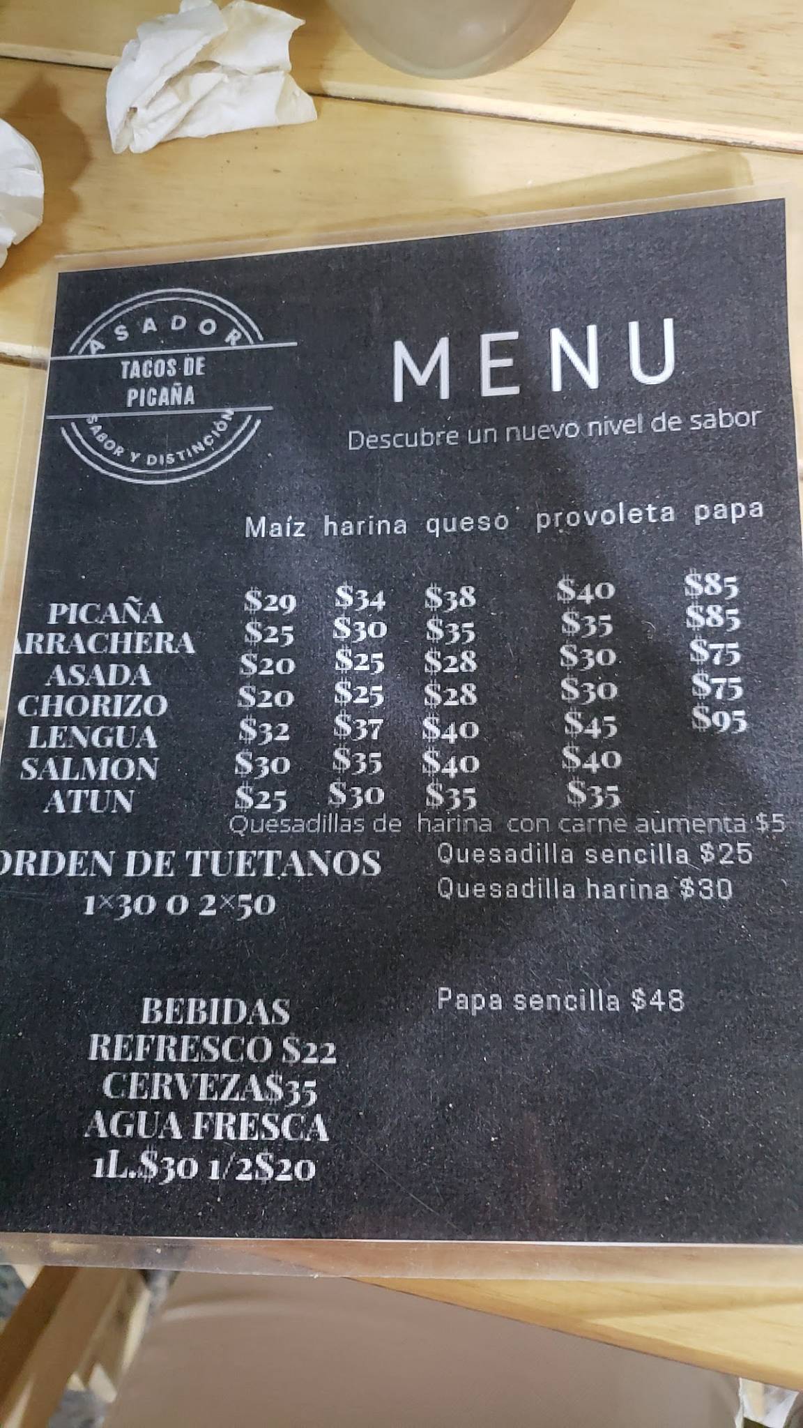 Menu at Papas rellenas y tacos VIP, Tlajomulco de Zúñiga
