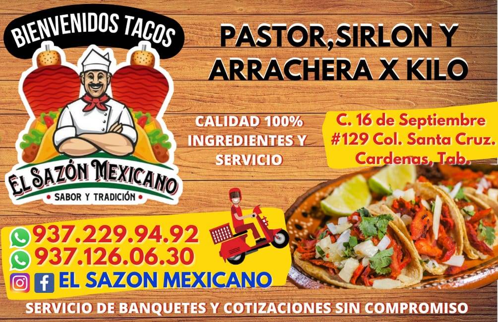 Menu at Tacos el Sazón Mexicano restaurant, Cárdenas