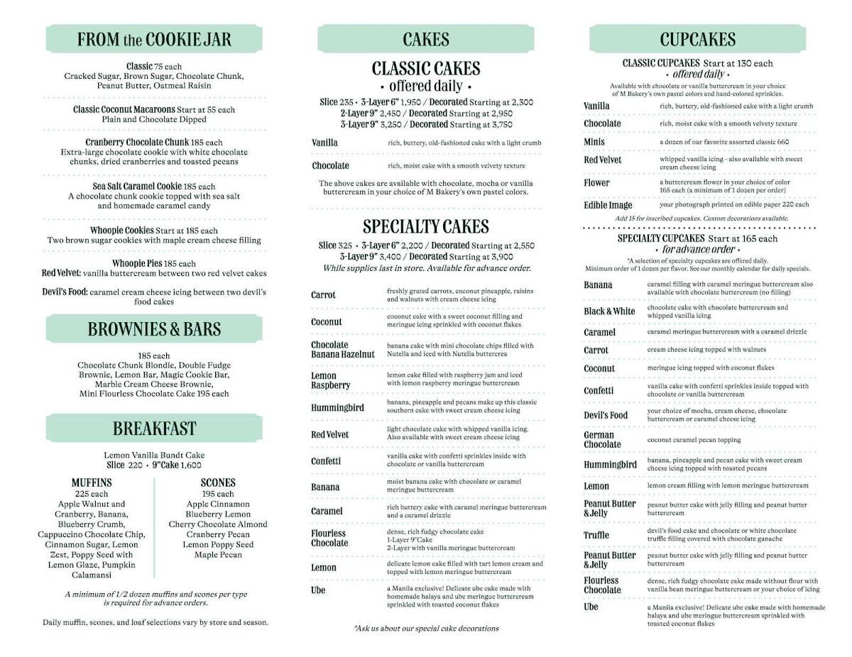 Menu at M Bakery, Taguig, Lower Ground