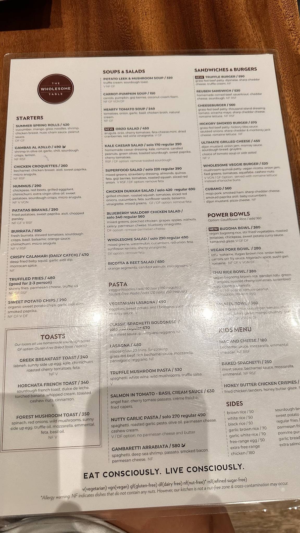 Menu at The Wholesome Table BGC restaurant, Taguig, Central Square