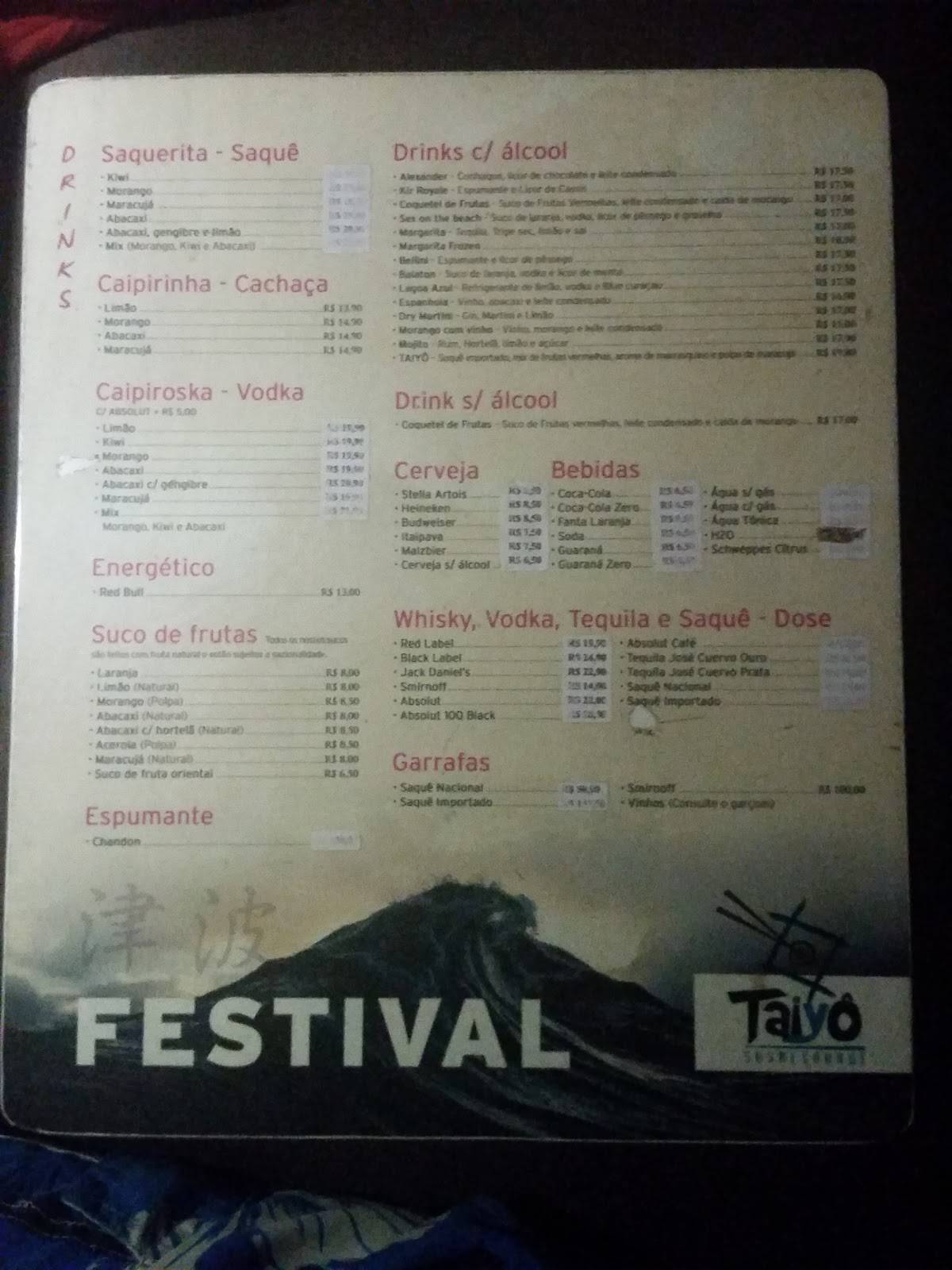 Menu em Taiyô Sushi Lounge restaurante, Santos, Av. Mal. Floriano Peixoto