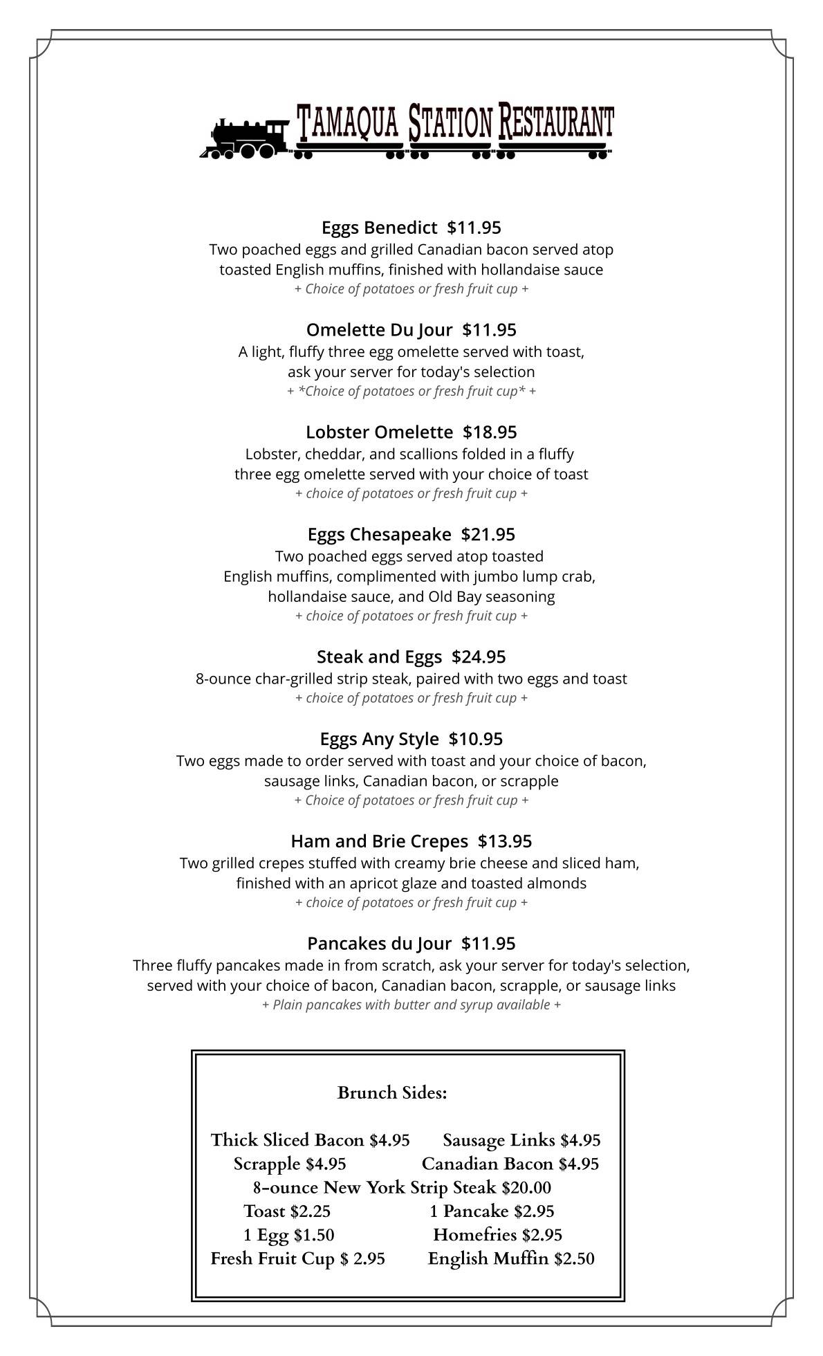 Menu at Tamaqua Station Restaurant, Tamaqua