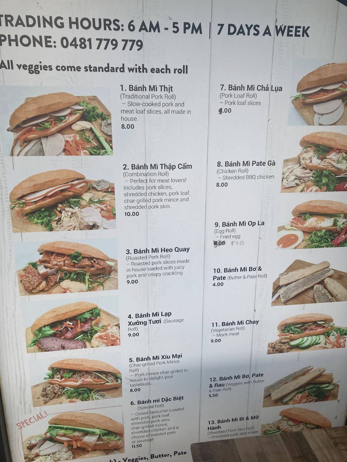 Menu at Tan Dinh Bread Rolls, Inala