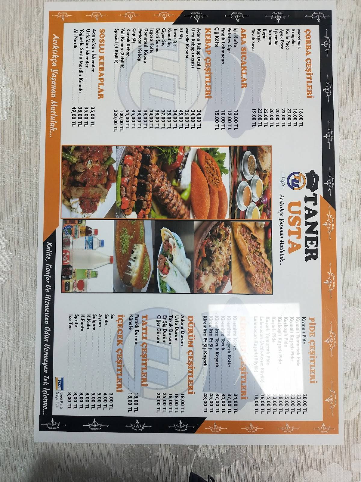 Menu at Taner Usta Pide Kebap, Torbalı