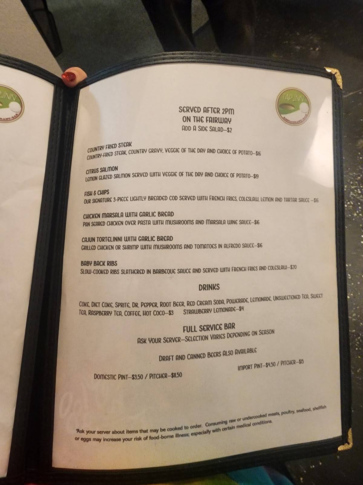 Menu at Tap Inn Restaurant and Bar, Arizona City