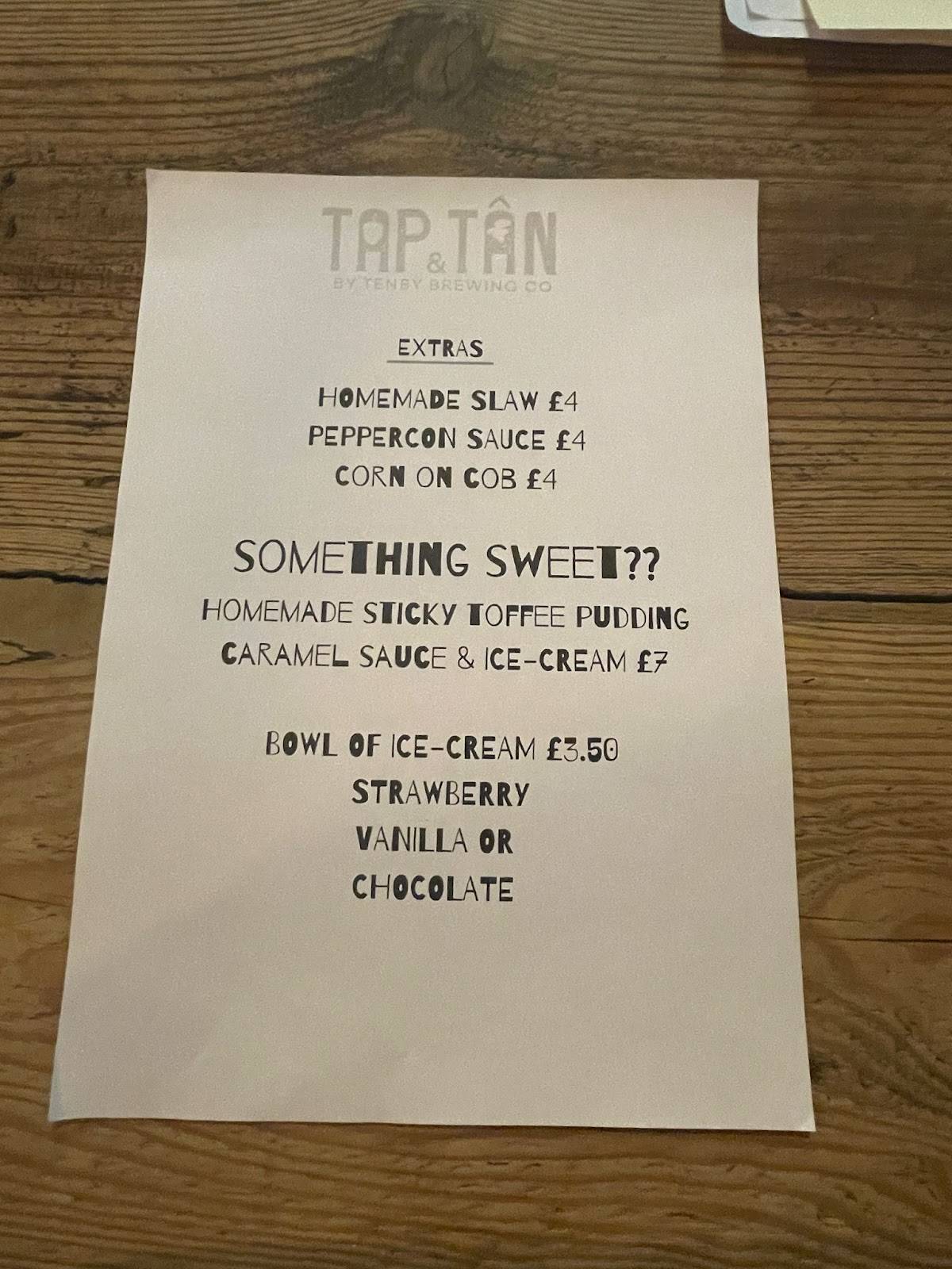 Menu at Tap & Tân restaurant, Tenby