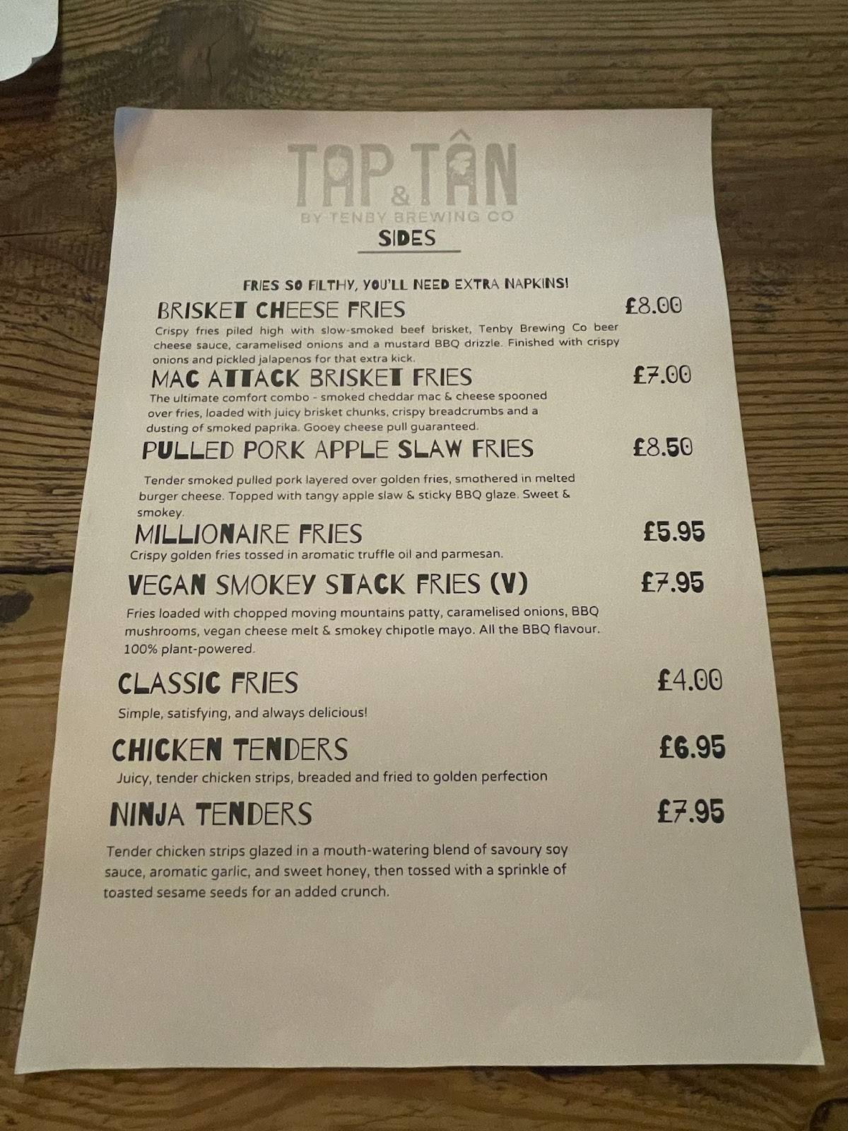 Menu at Tap & Tân restaurant, Tenby