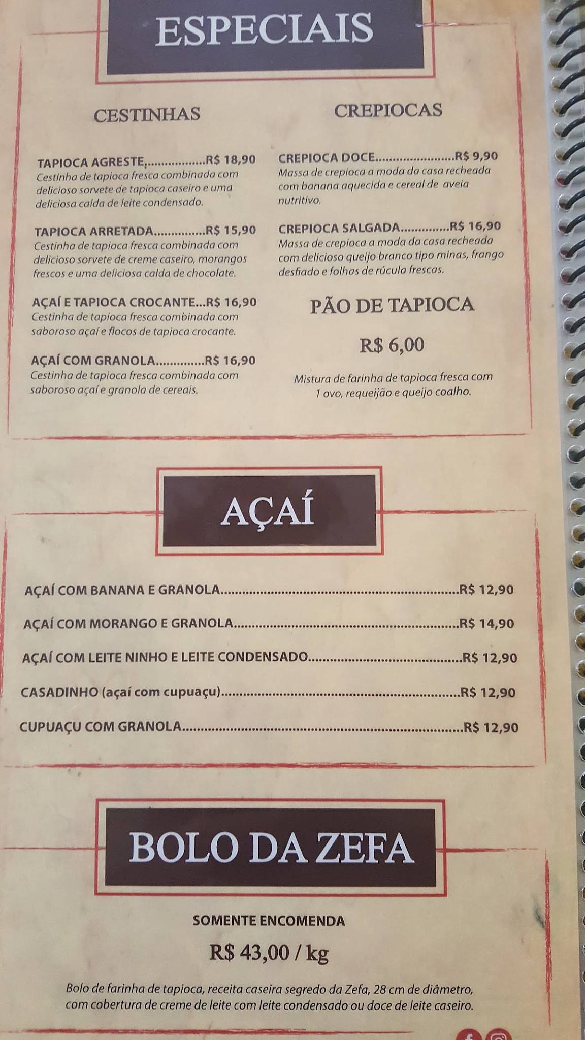 Menu em Tapioca Café Brasil, Curitiba