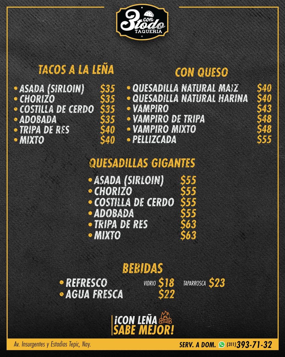 Menu at Taquería 3 Con Todo restaurant, Tepic