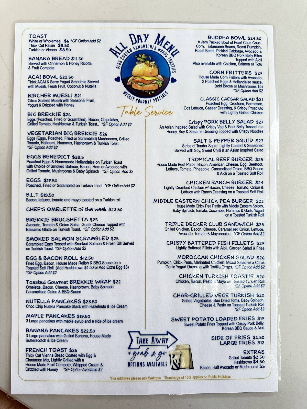 Menu at Raw Sugar Cafe, Taree
