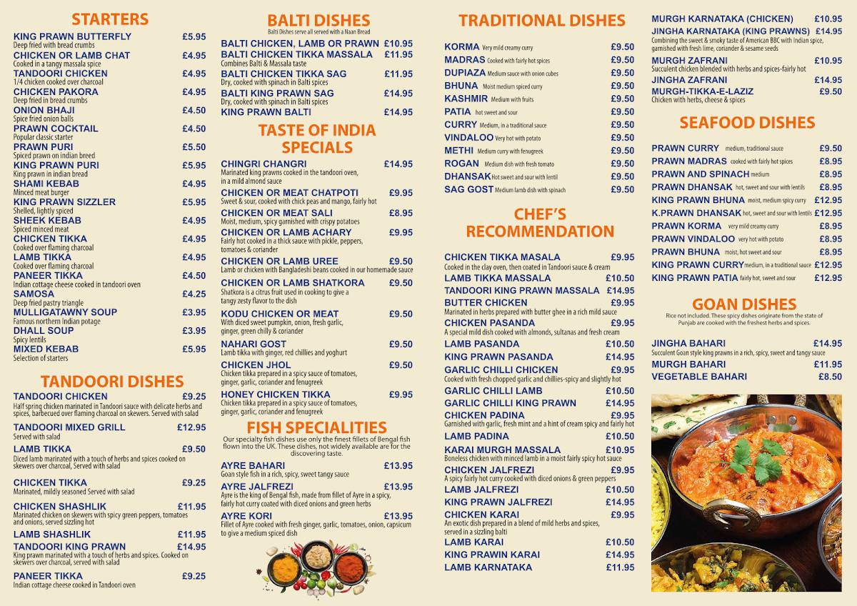 Menu at Taste of India Emsworth restaurant, Emsworth