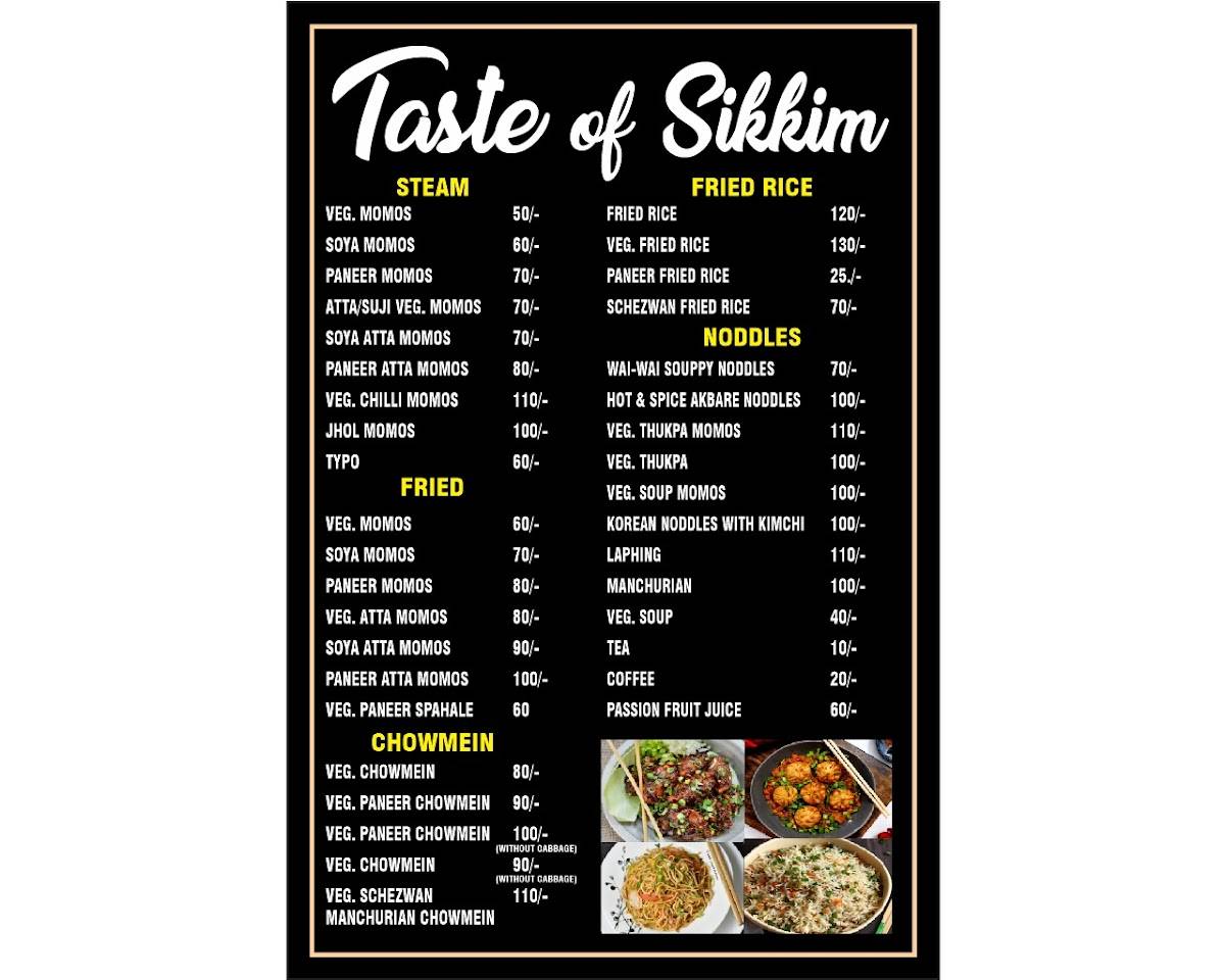 Menu at Taste of Sikkim, Yamuna Nagar