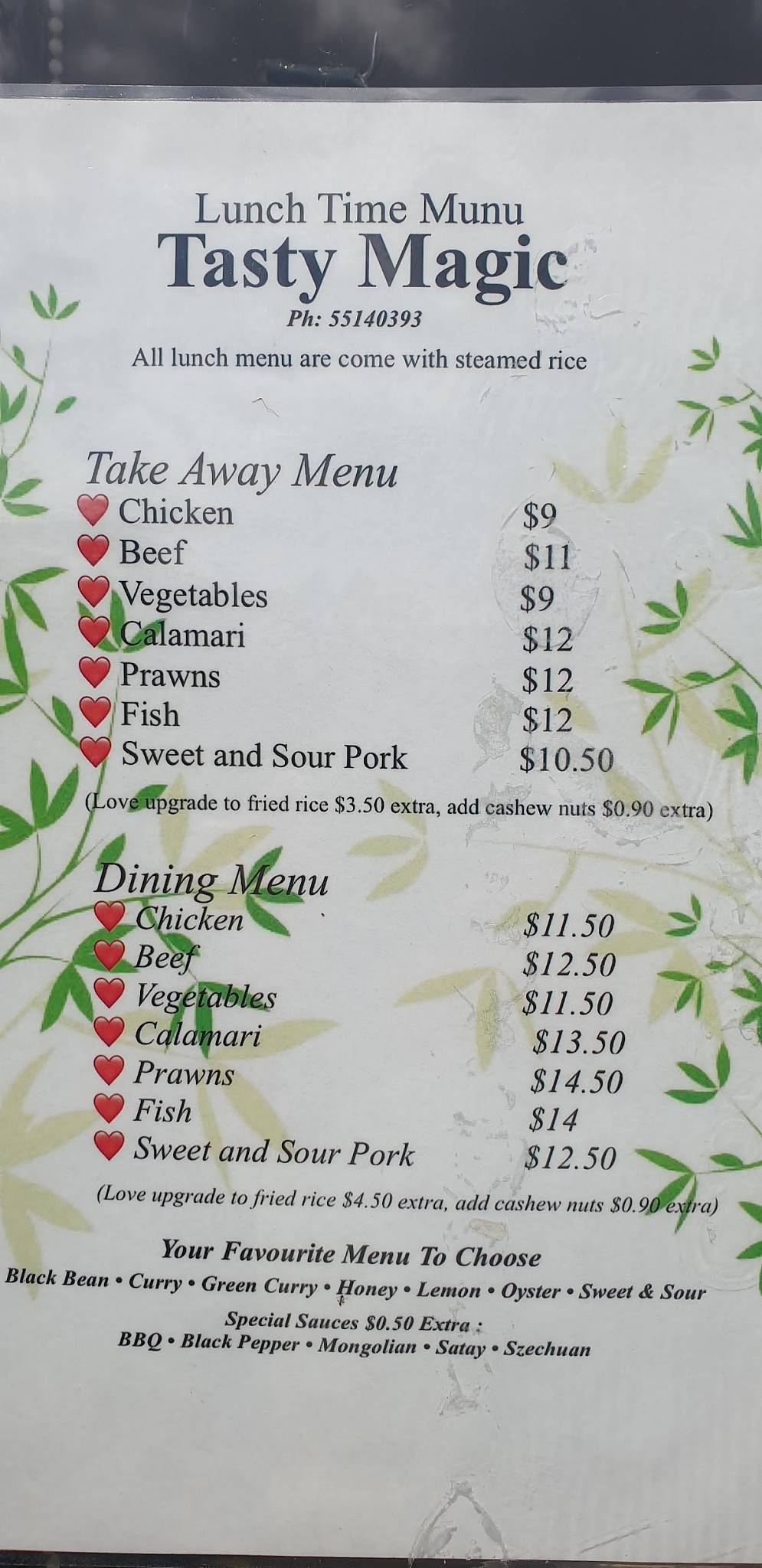 Menu at Tasty Magic Chinese Restaurant, Hope Island