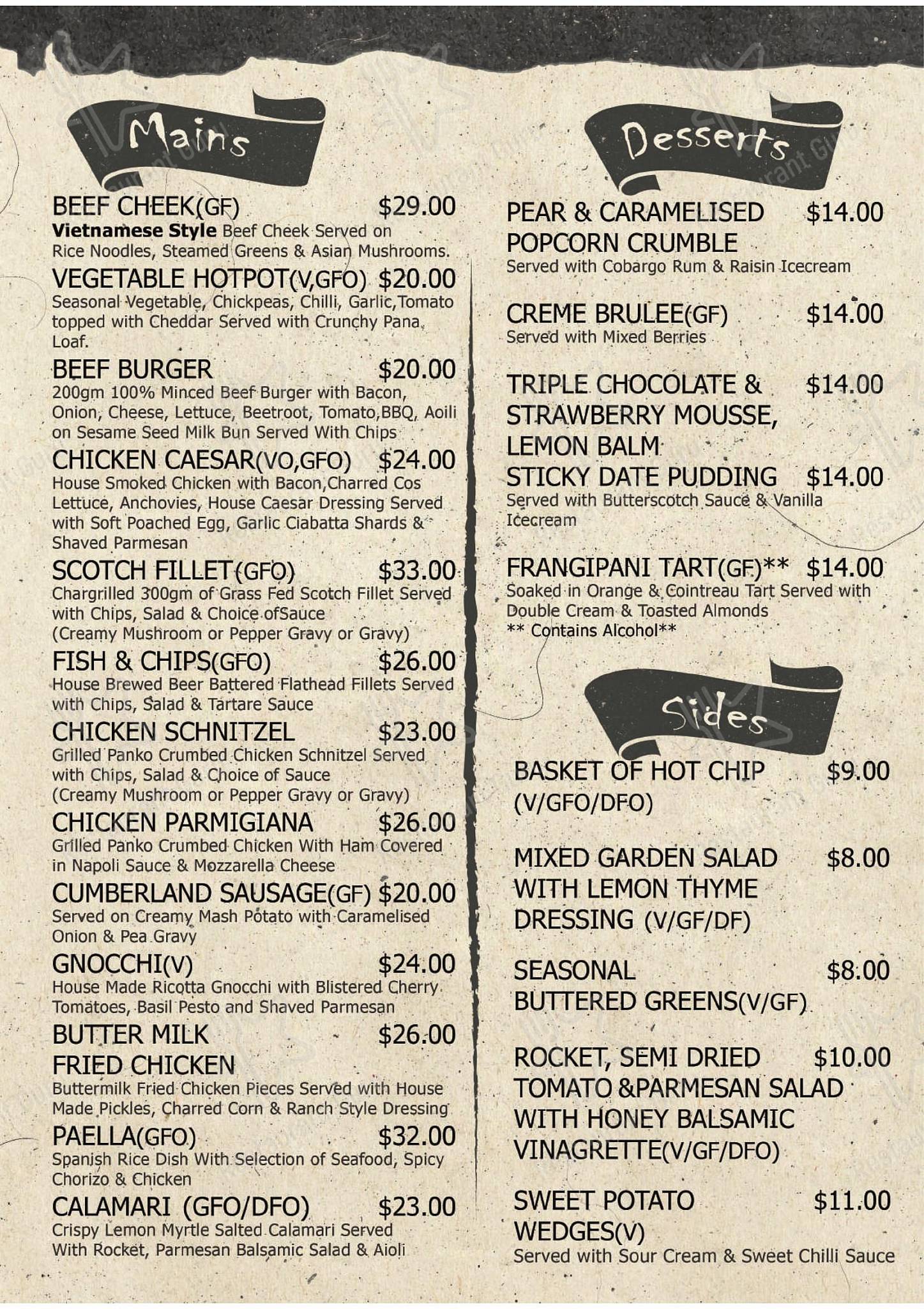 Menu at Tathra Hotel & Motel pub & bar, Tathra