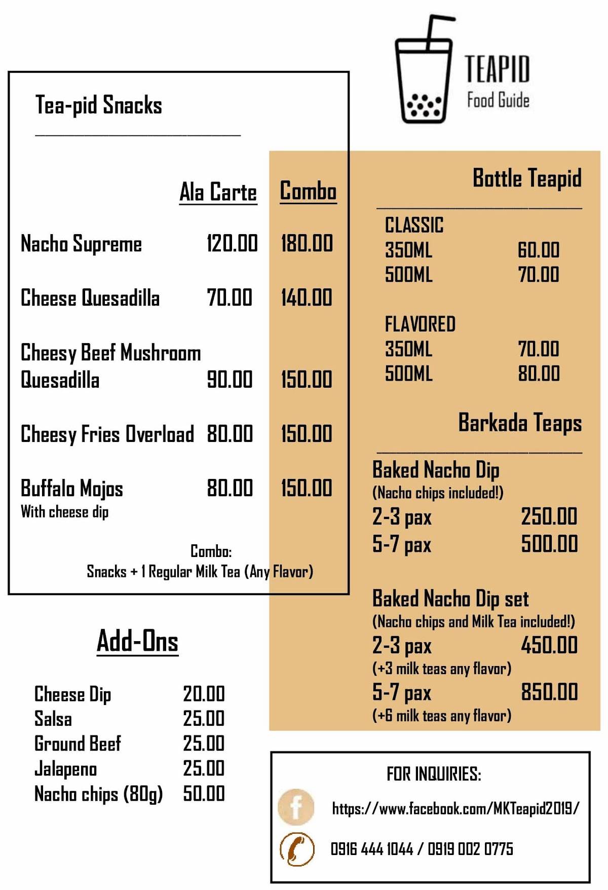 Menu at Tea-Pid! restaurant, Quezon City