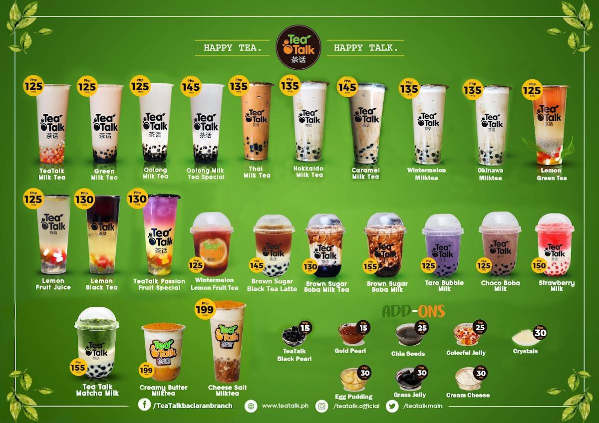 Menu at Tea Talk Baclaran restaurant, Parañaque