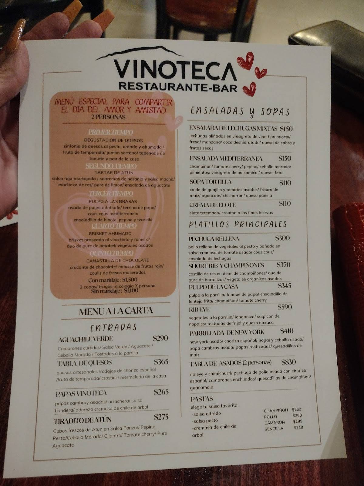 Menu at Vinoteca pub & bar, Tecate