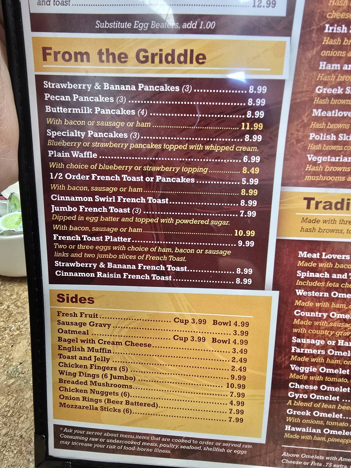 Menu at Red Star Diner restaurant, Temperance