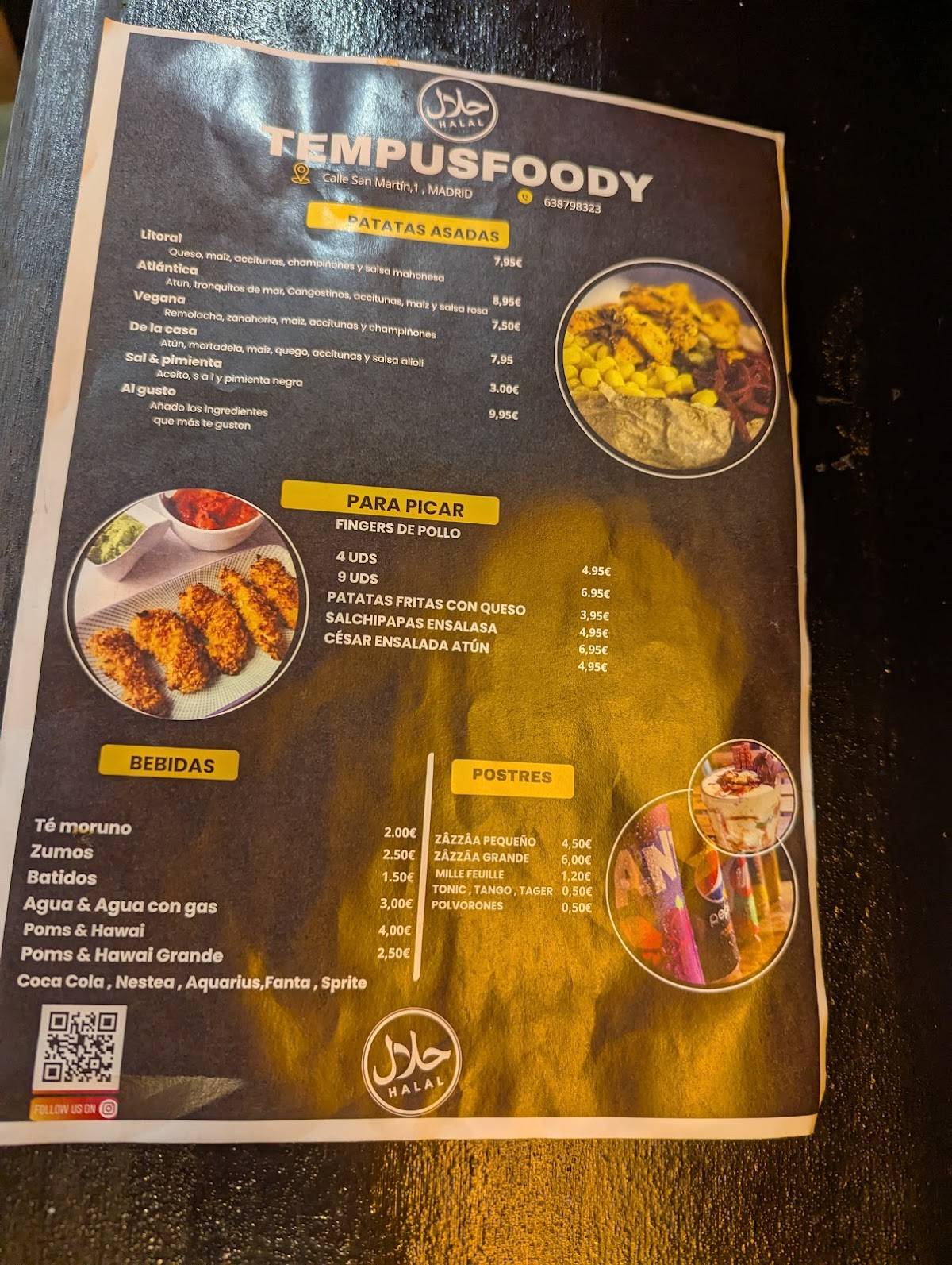 Carta del restaurante Tempus Foody, Madrid