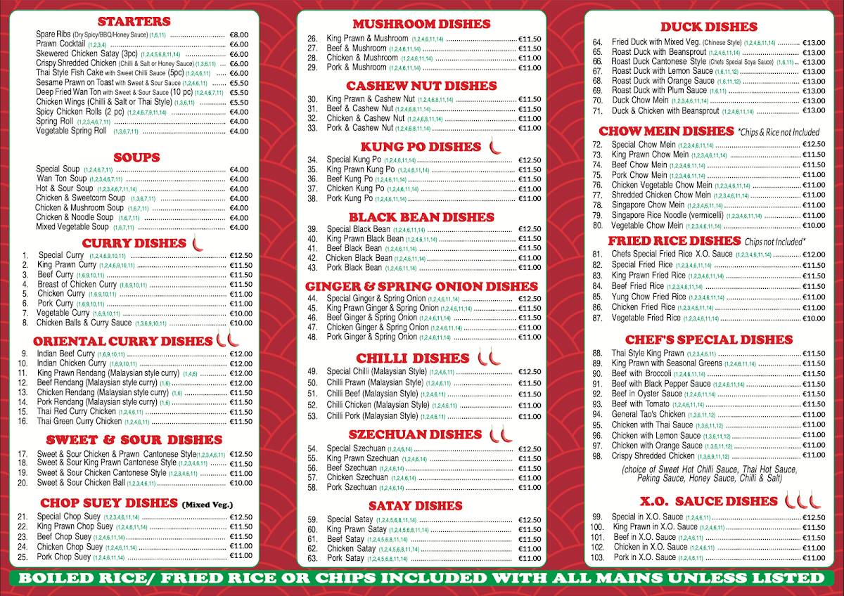 Menu at Tengs Chinese Takeaway restaurant, Wexford