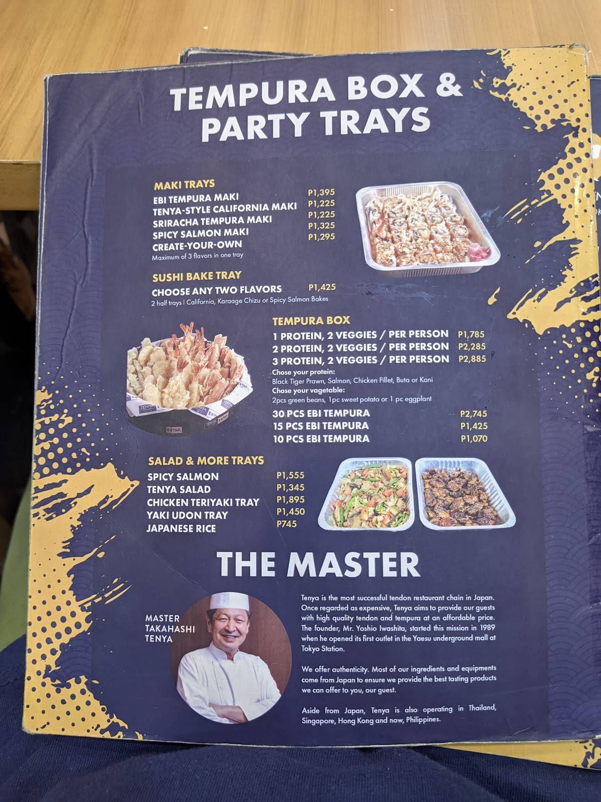 Carta del restaurante Tenya (SM Mall of Asia, Pasay City), Pasay ...