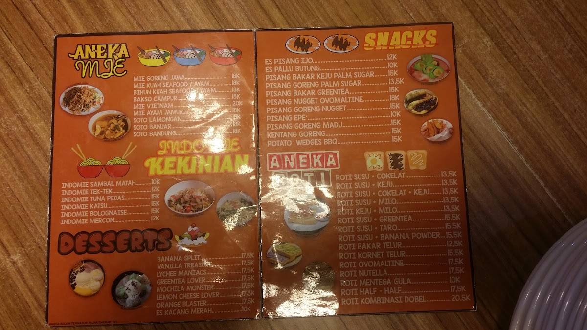 Menu at Teras Vanilla restaurant, Tanjung Pandan, Jalan Jendral Sudirman