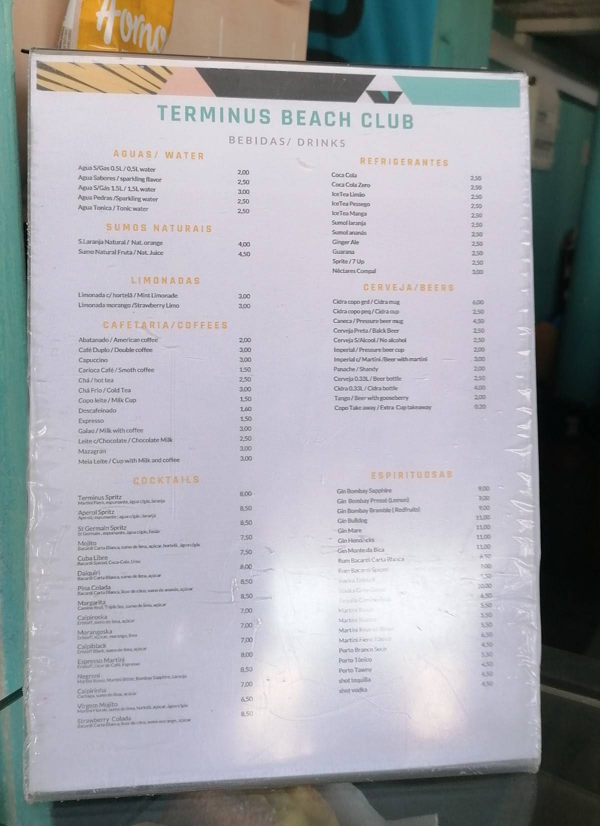 Menu em Terminus Beach Club, Costa da Caparica