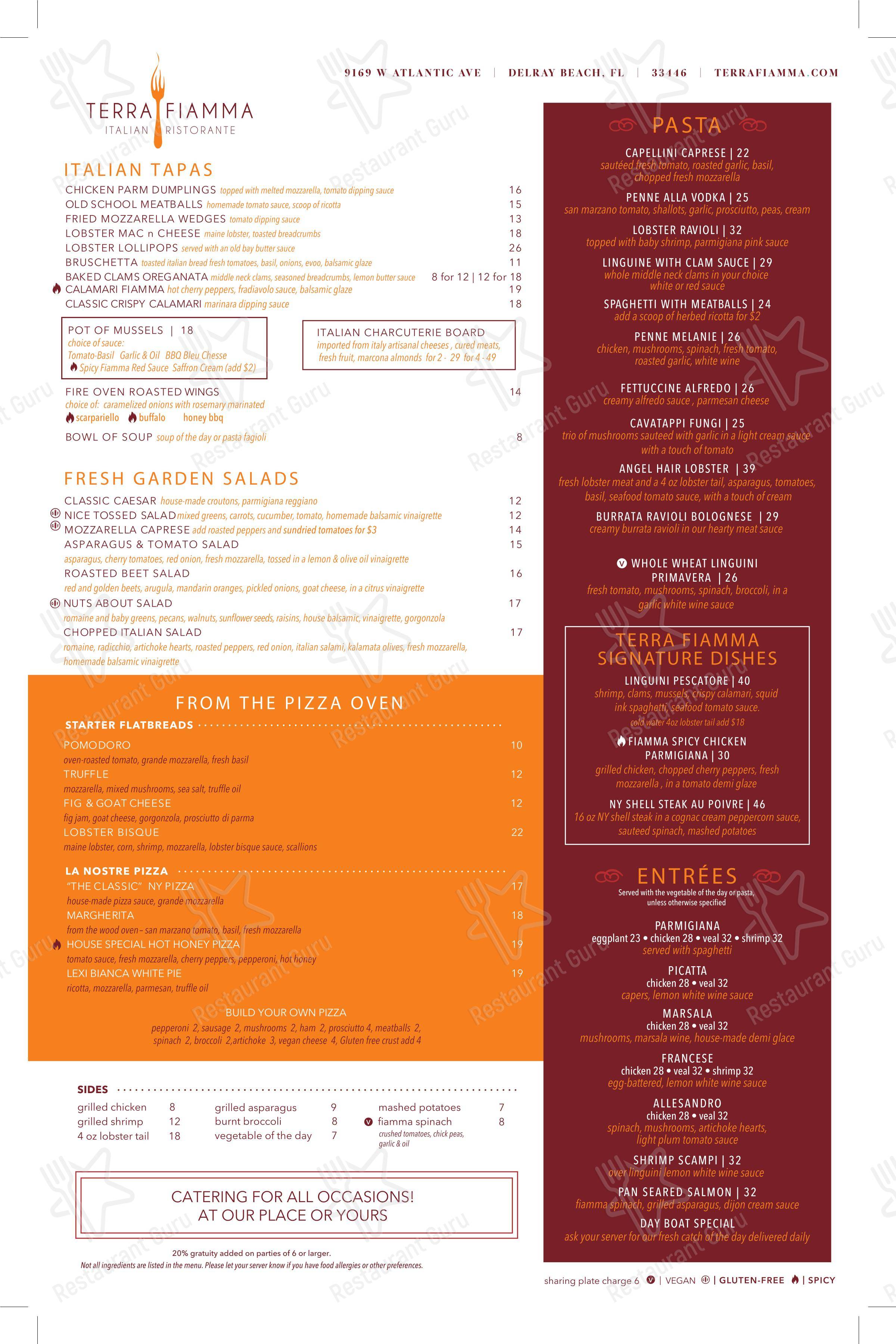 Menu at Terra Fiamma pub & bar, Boca Raton