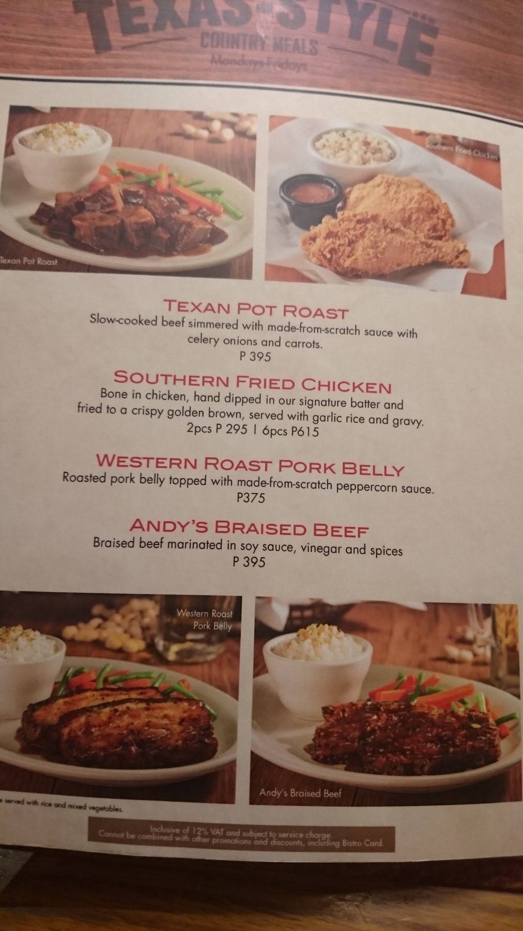 Menu at Texas Roadhouse steakhouse, Manila, GXJJ+V4V