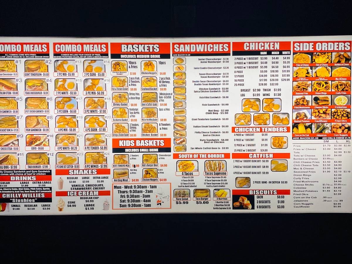 Menu at Texas Tom's restaurant, Kansas City, 709 Linwood Blvd
