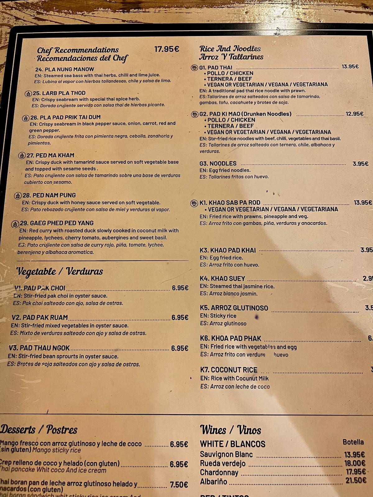 Menu at Thai Corner restaurant, Alicante, Pl. Sant Cristòfol