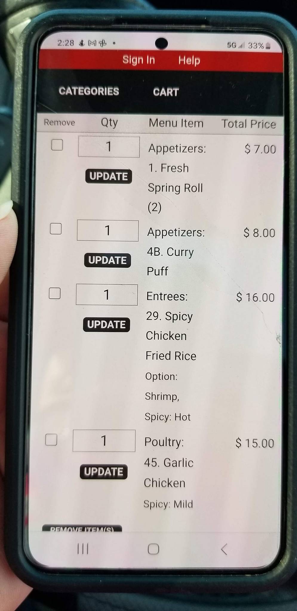 Menu at Thai Noy Restaurant, Arlington