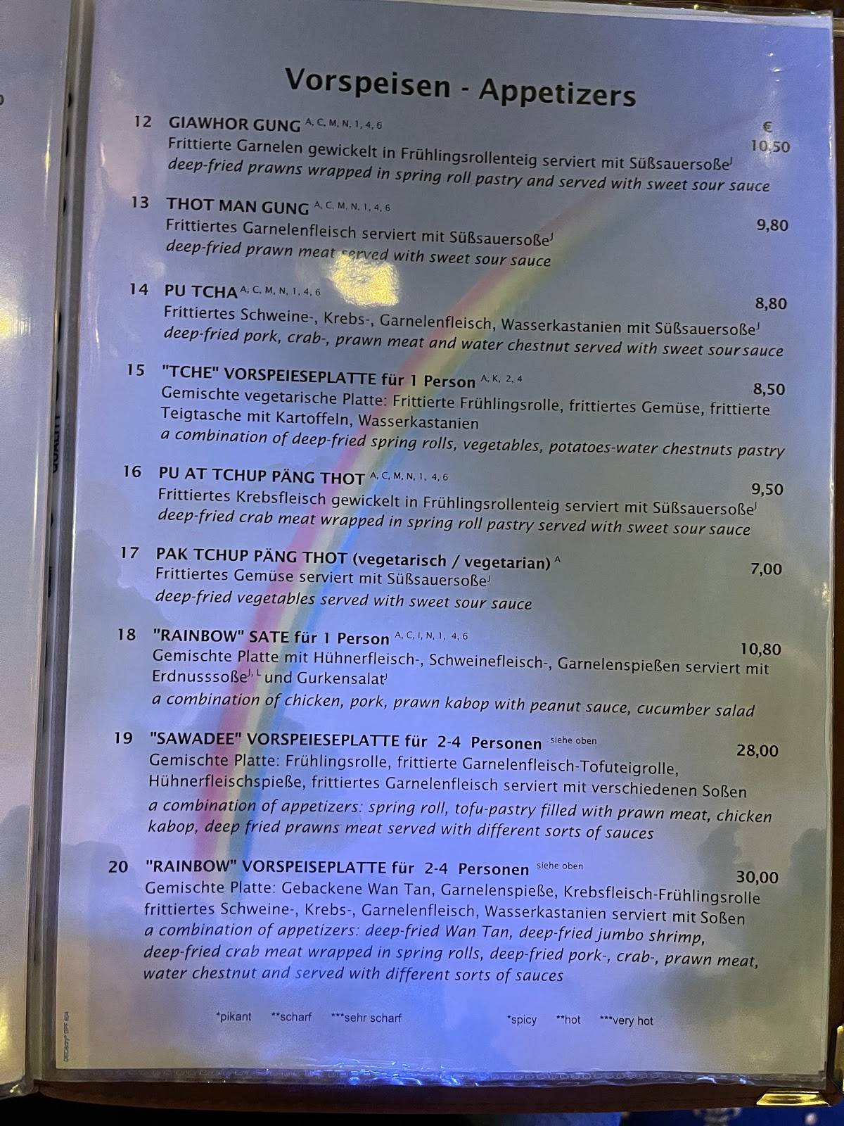 Speisekarte von Thai-Restaurant Rainbow Garden, Böblingen