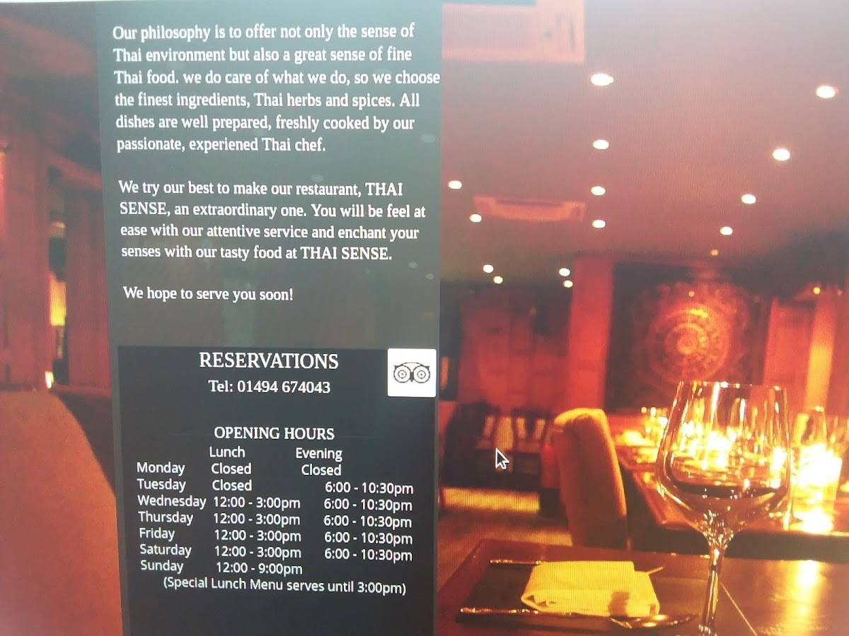 Menu at Thai Sense restaurant, Beaconsfield