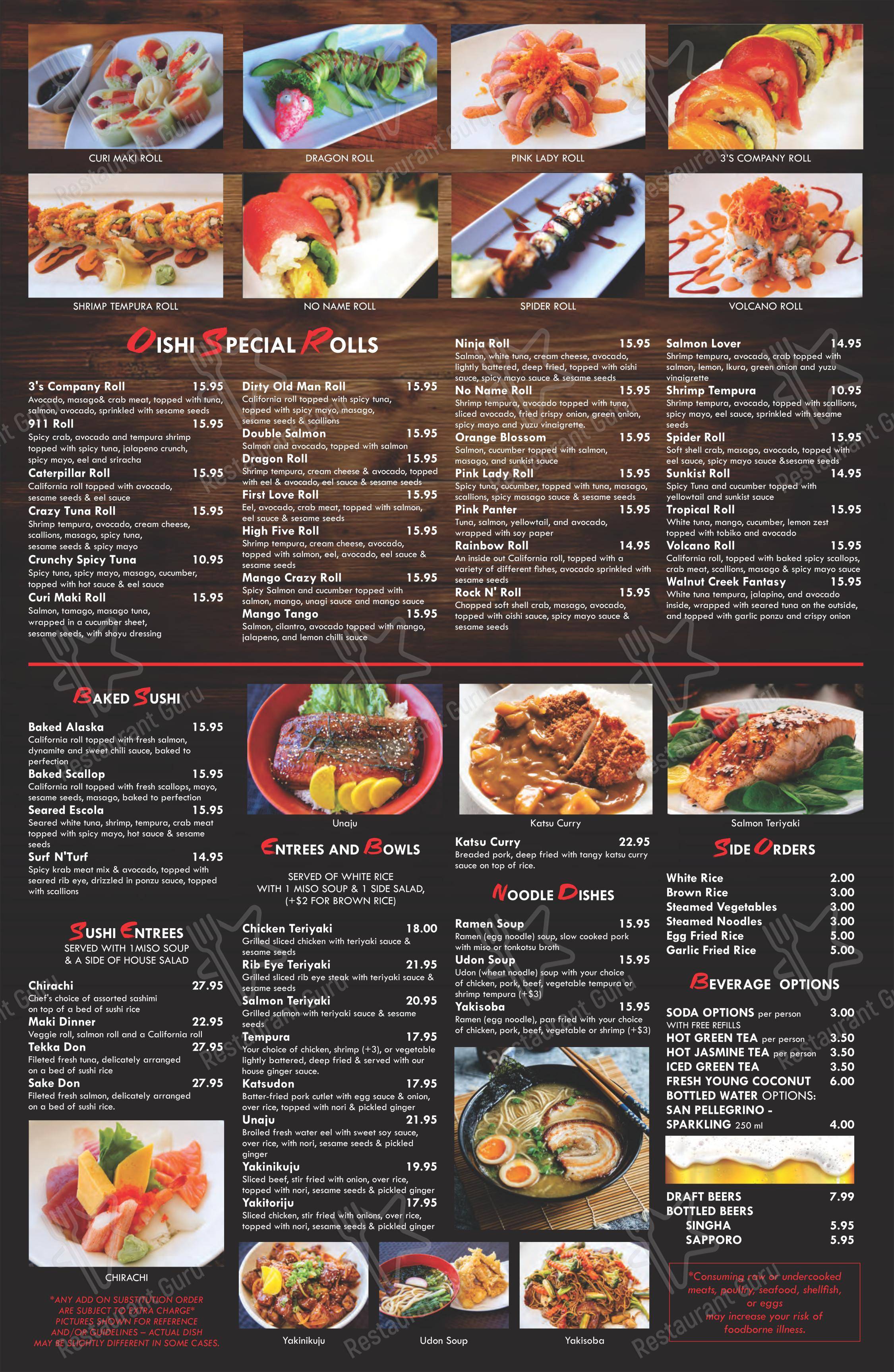Menu at Thai Thani restaurant, Walnut Creek