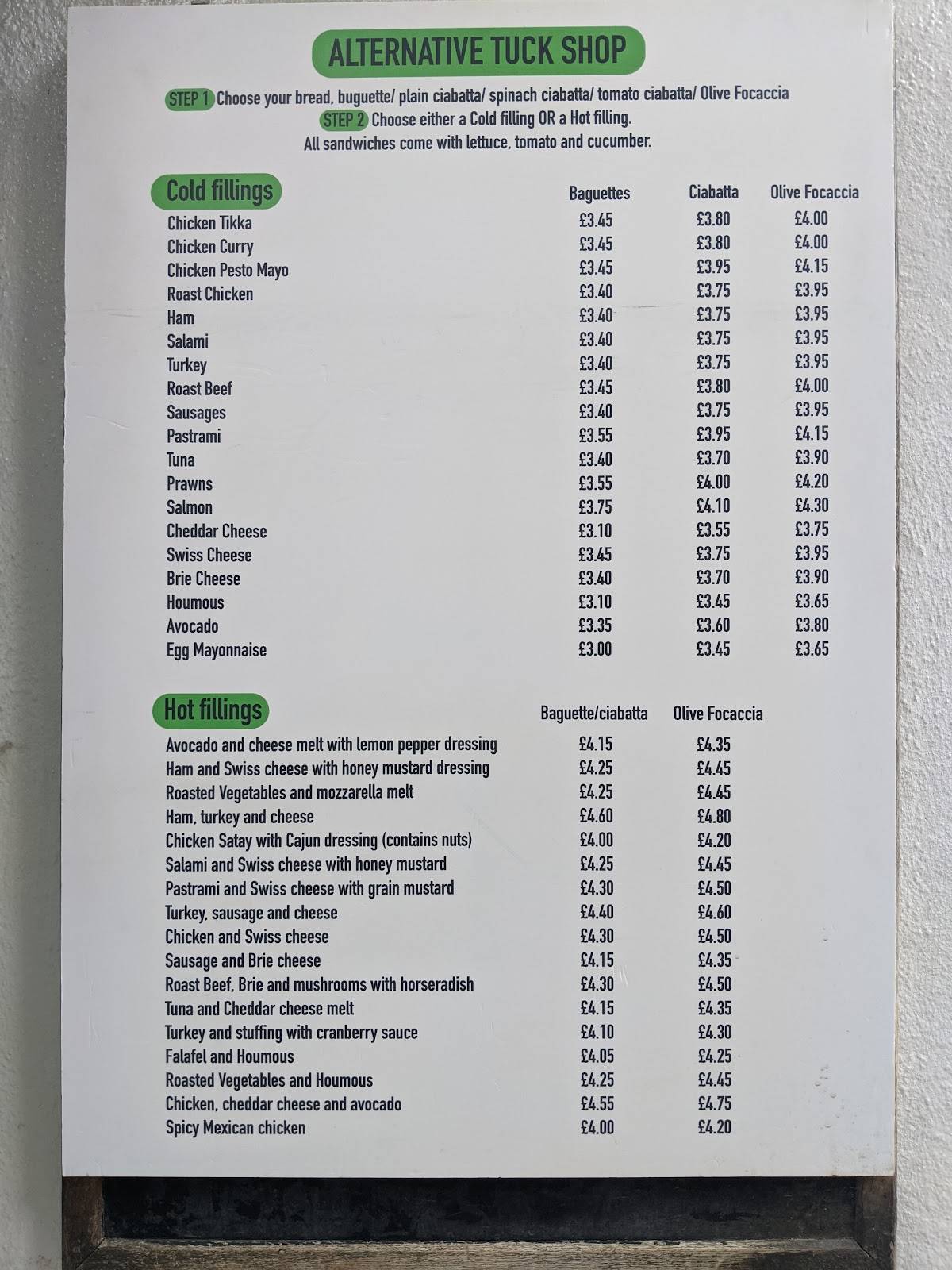 Menu at The Alternative Tuck Shop desserts, Oxford