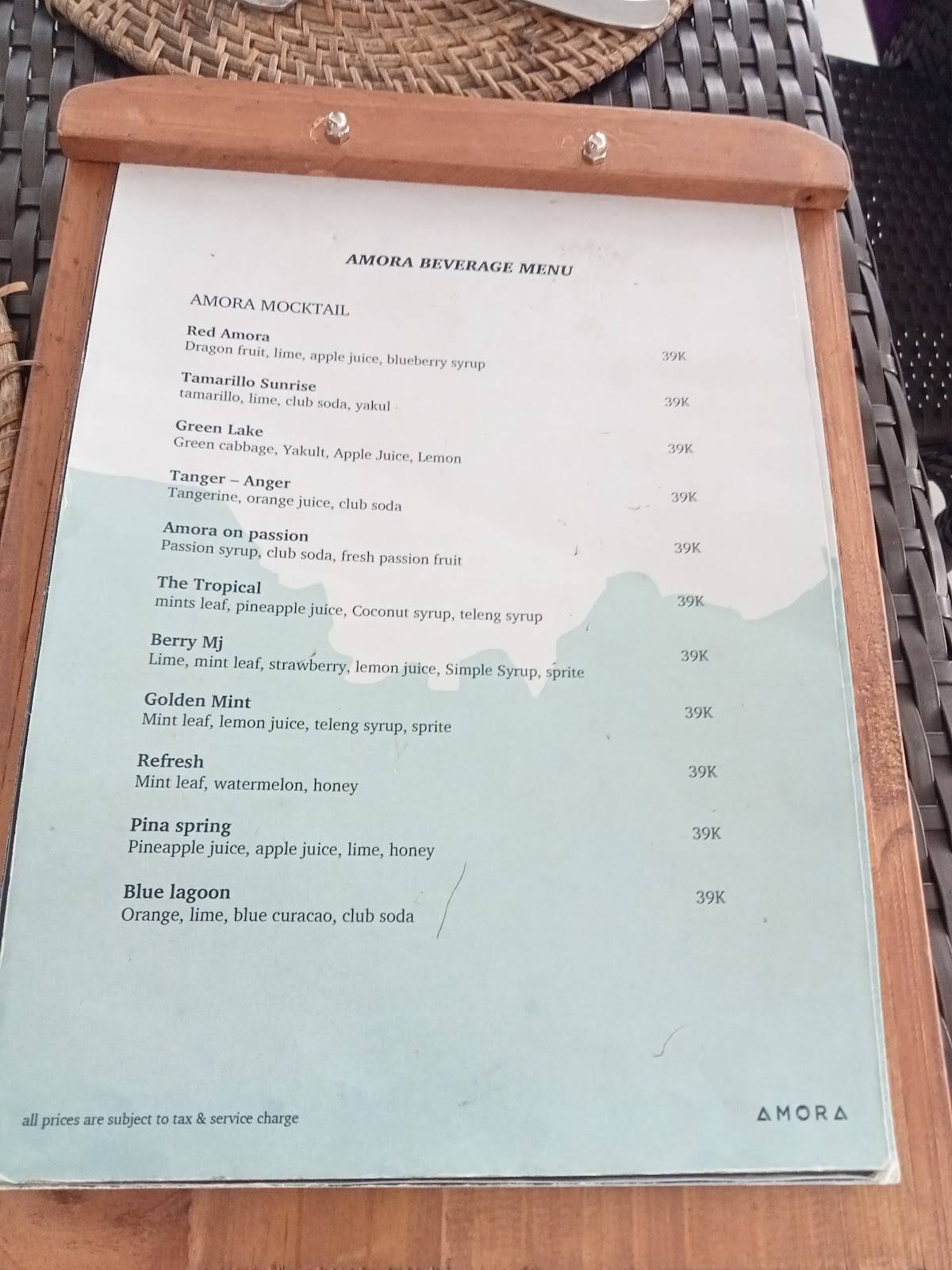 Menu at The Amora Bali restaurant, Kintamani