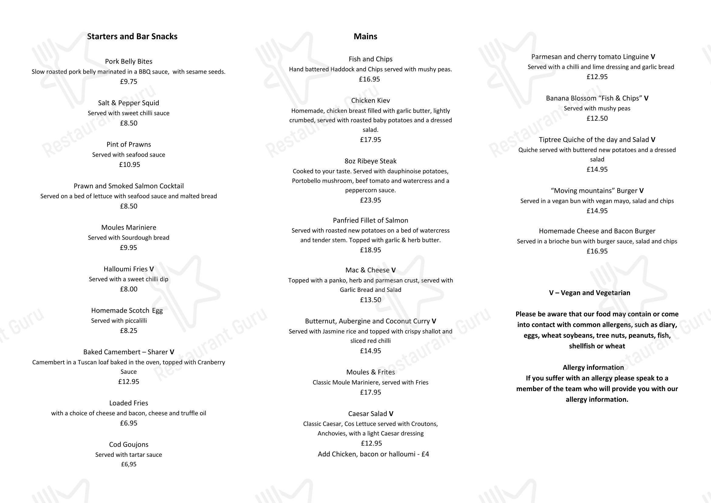 Menu at The Anchor Pub, Rowhedge, Colchester