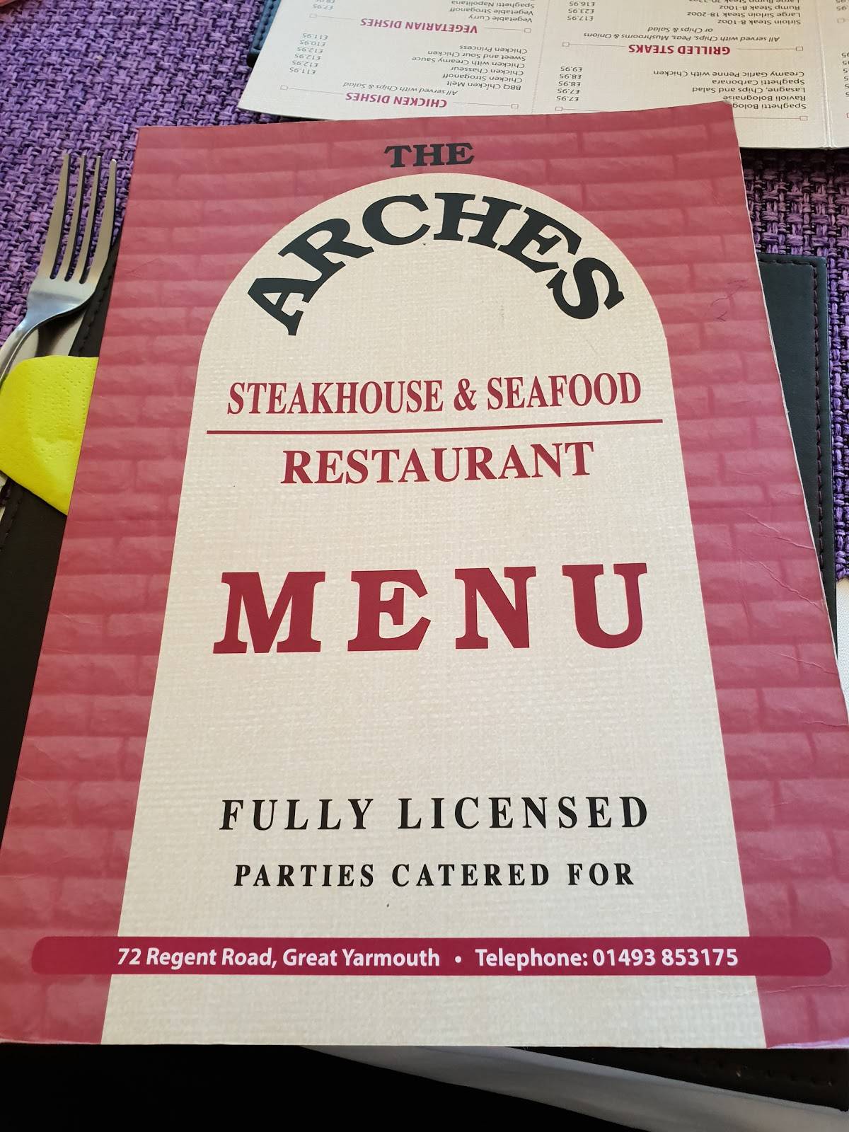 Menu at The Arches restaurant, Great Yarmouth, 72 Regent Rd