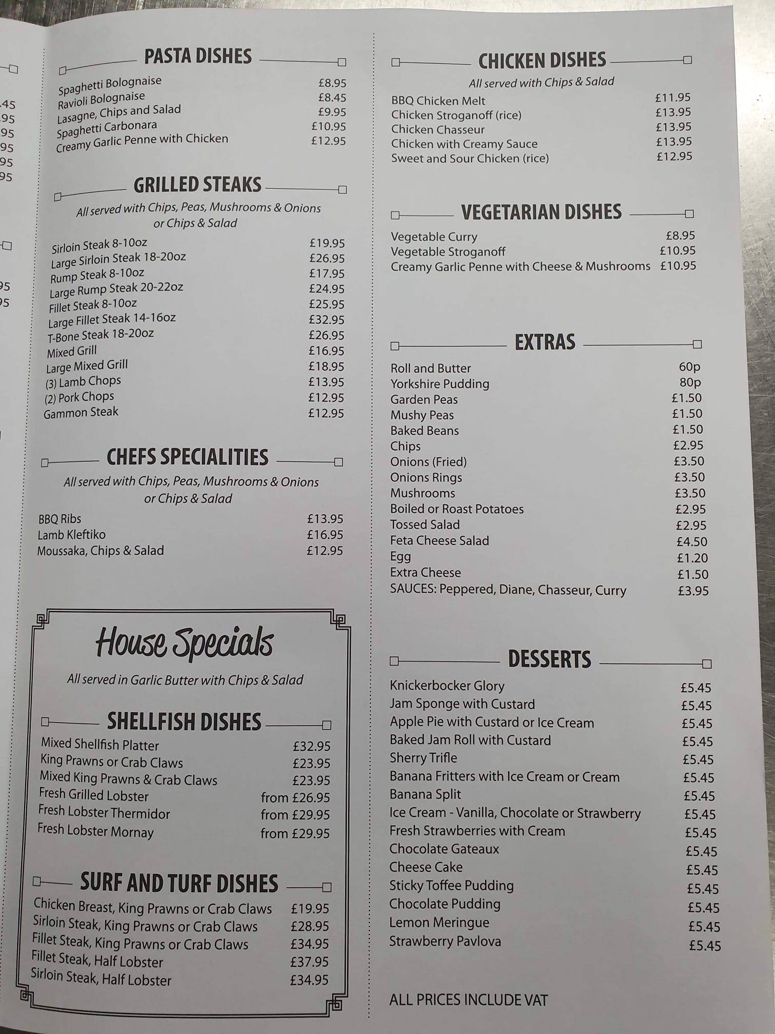 Menu at The Arches restaurant, Great Yarmouth, 72 Regent Rd