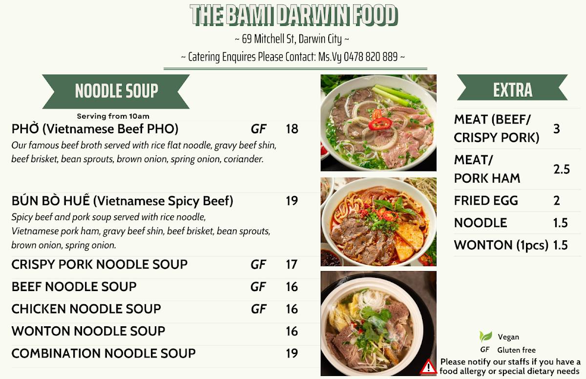 Menu at The BAMI Darwin City restaurant, Darwin City