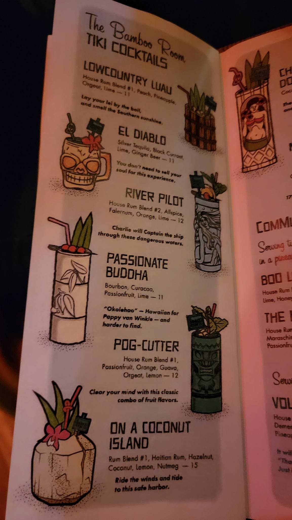 Menu at The Bamboo Room Tiki Bar, Savannah